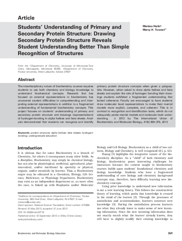 (PDF) Students' understanding of primary and secondary protein ...