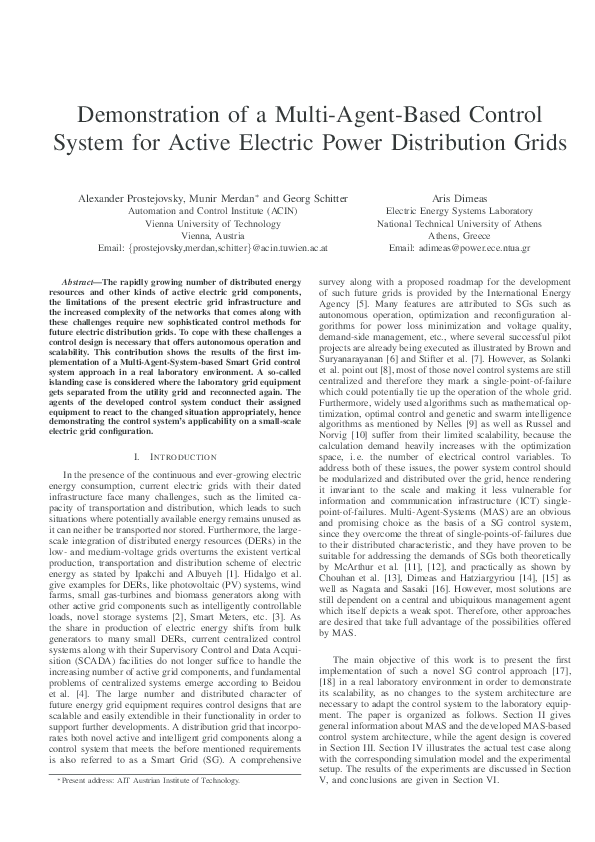 Pdf Demonstration Of A Multi Agent Based Control System For Active