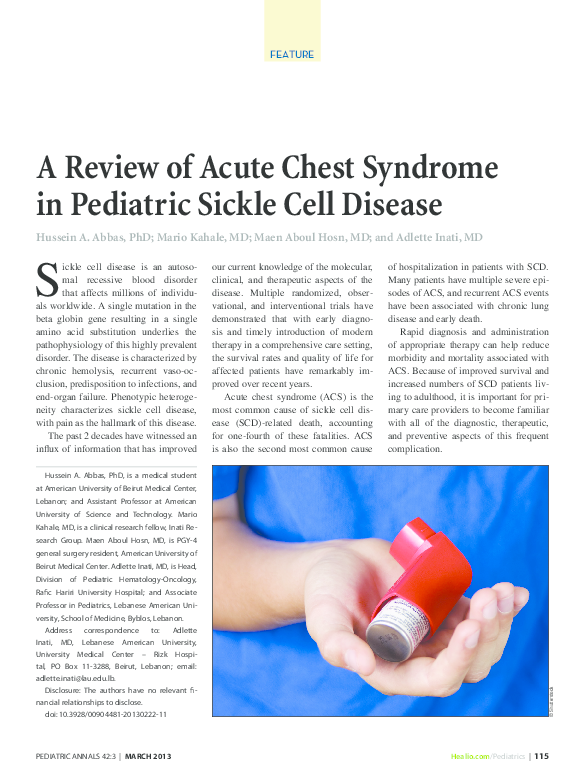 (PDF) A Review of Acute Chest Syndrome in Pediatric Sickle Cell Disease