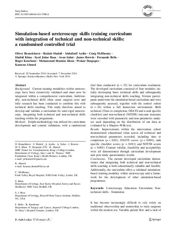 (PDF) Simulation-based ureteroscopy skills training curriculum with ...