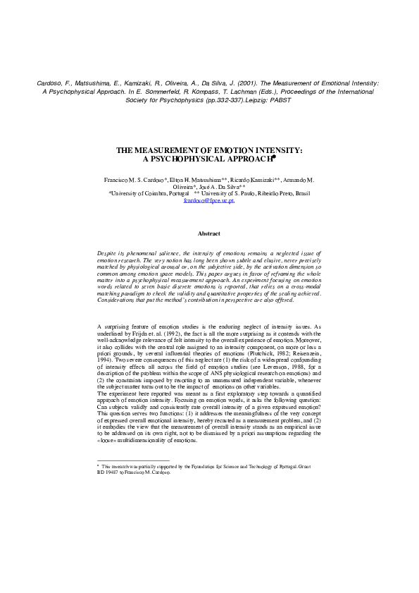 (PDF) THE MEASUREMENT OF EMOTION INTENSITY: A PSYCHOPHYSICAL APPROACH