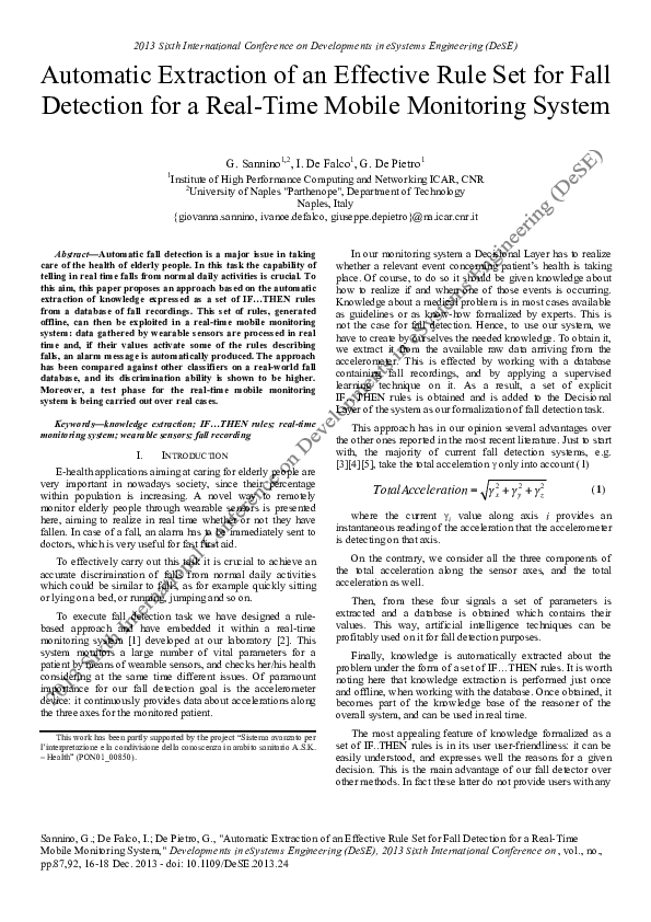 (PDF) Automatic Extraction of an Effective Rule Set for Fall Detection for a Real-Time Mobile ...