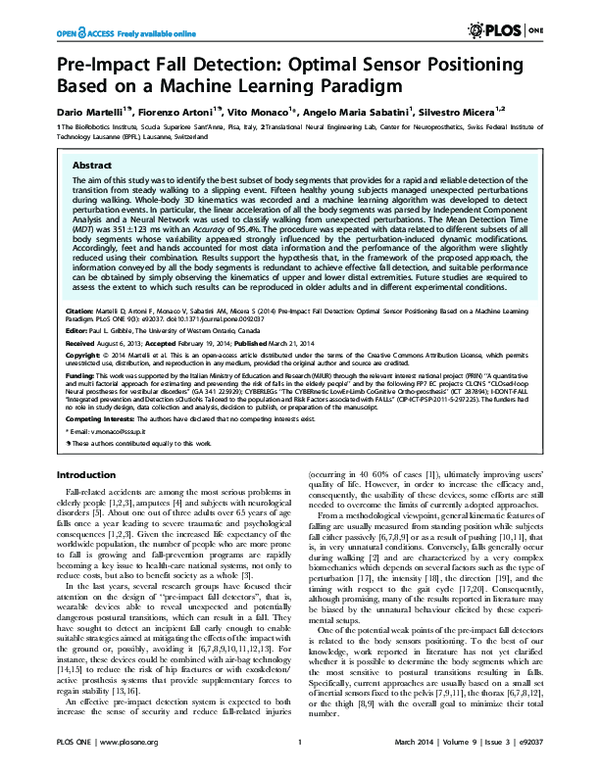 Pdf Pre Impact Fall Detection Optimal Sensor Positioning Based On A Machine Learning Paradigm