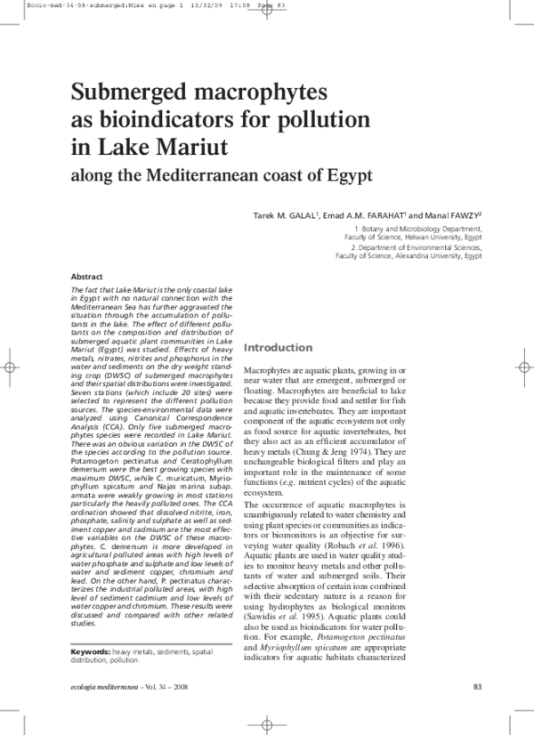 (PDF) Submerged macrophytes as bioindicators for pollution in Lake ...