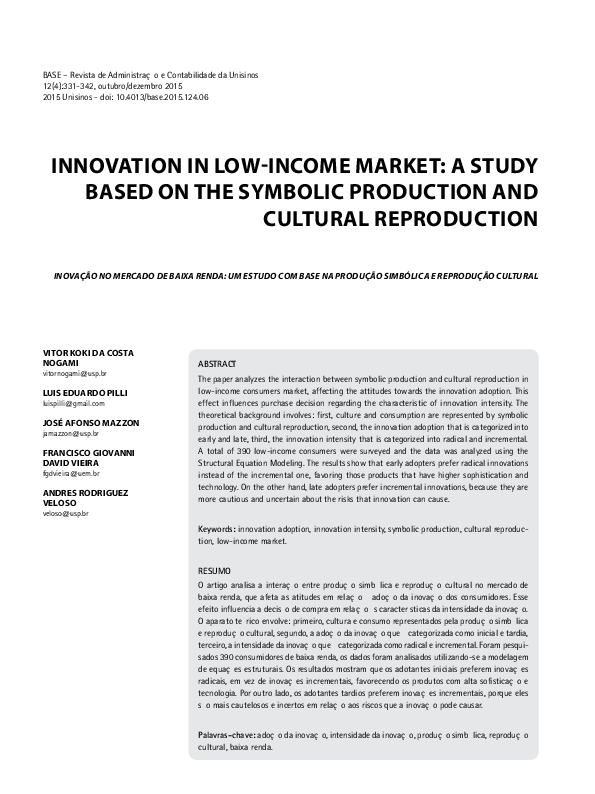 (PDF) Innovation in low-income market: a study based on the symbolic ...