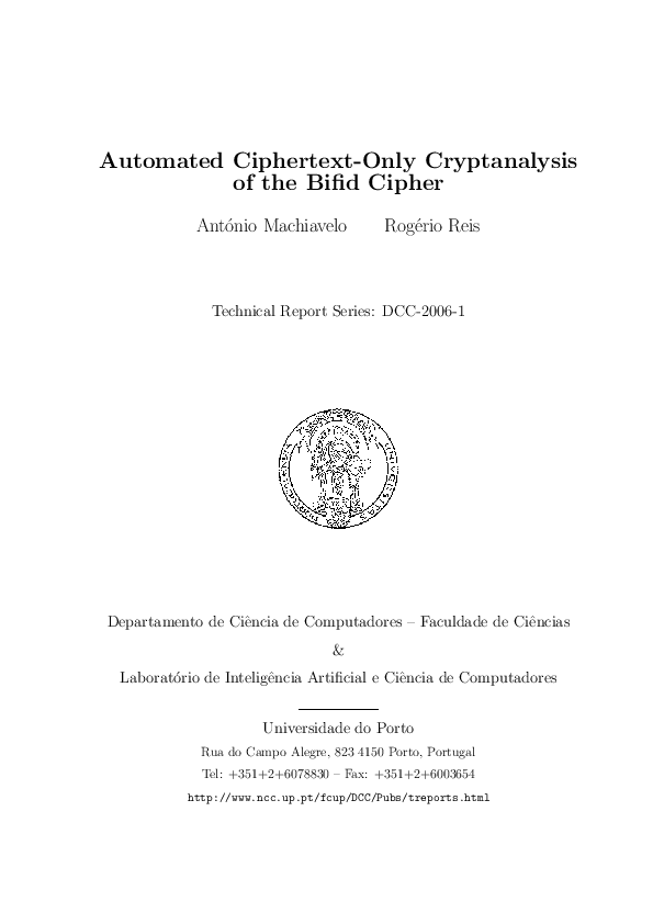 (PDF) Automated Ciphertext—Only Cryptanalysis of the Bifid Cipher