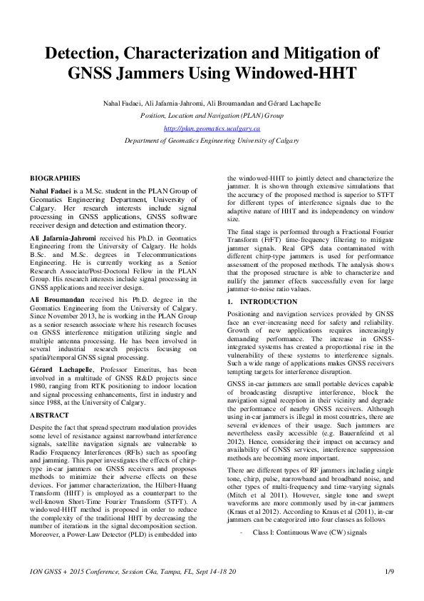 Pdf Detection Characterization And Mitigation Of Gnss Jammers Using