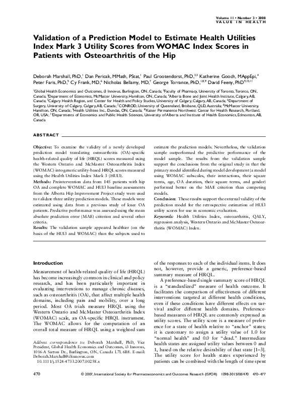 (PDF) Validation of a Prediction Model to Estimate Health Utilities ...