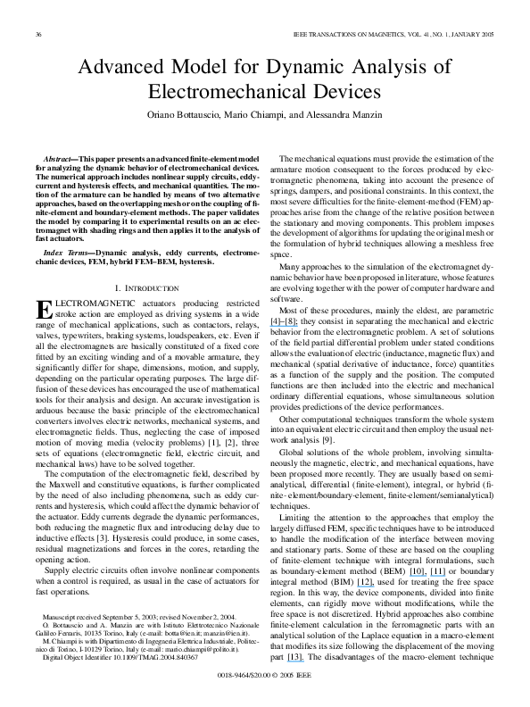 (PDF) Advanced model for dynamic analysis of electromechanical devices