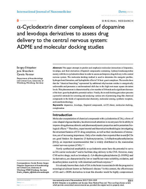 (PDF) α-Cyclodextrin dimer complexes of dopamine and levodopa ...