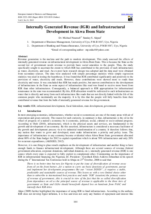 (PDF) Internally Generated Revenue (IGR) and Infrastructural ...