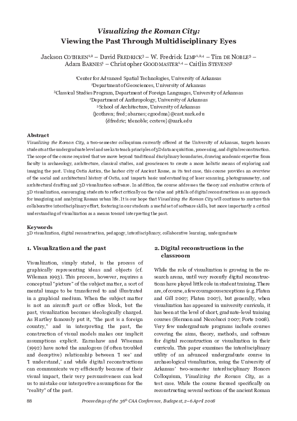 (PDF) Visualizing the Roman City: Viewing the Past Through Multidisciplinary Eyes