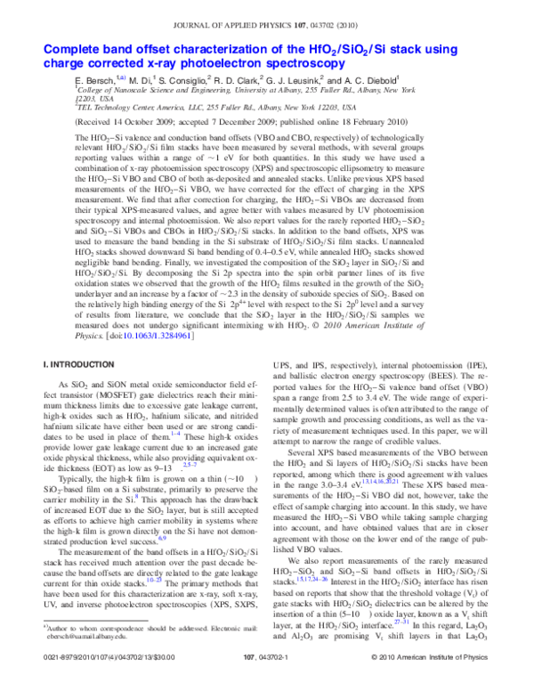 (PDF) Complete band offset characterization of the HfO[sub 2]/SiO[sub 2 ...