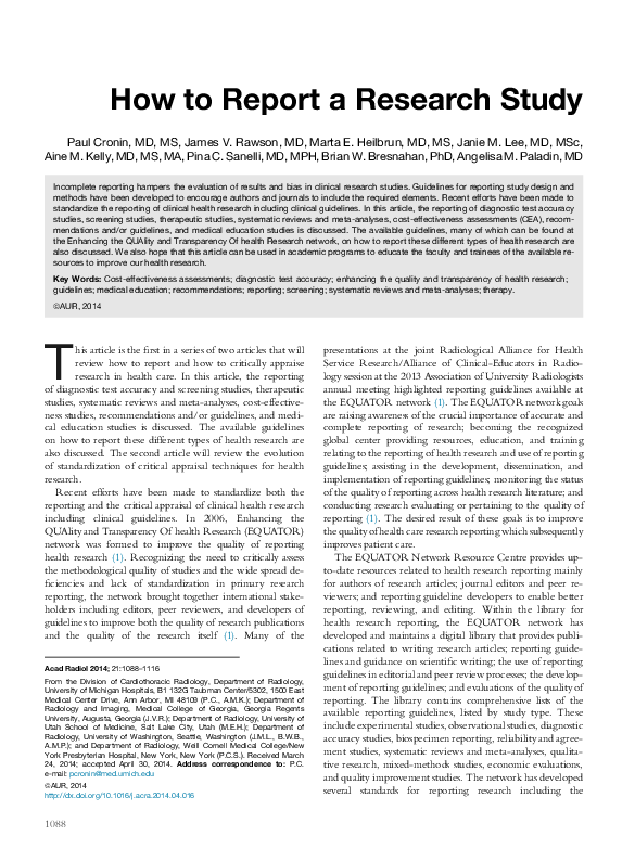 (PDF) How to Report a Research Study | Marta Heilbrun - Academia.edu