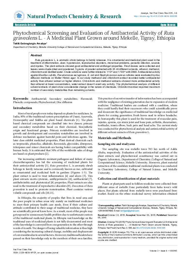 (PDF) Phytochemical Screening and Evaluation of Antibacterial Activity ...