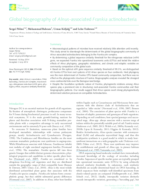 (PDF) Global biogeography of Alnus -associated Frankia actinobacteria ...