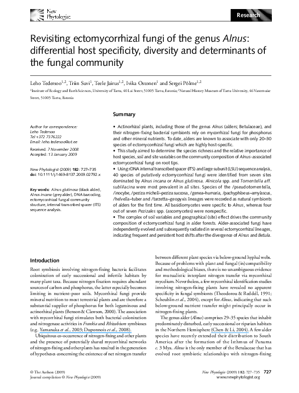 (PDF) Revisiting ectomycorrhizal fungi of the genus Alnus ...