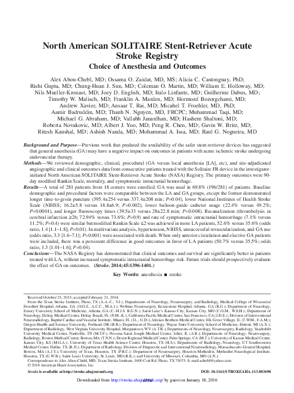 (PDF) North American SOLITAIRE Stent-Retriever Acute Stroke Registry ...