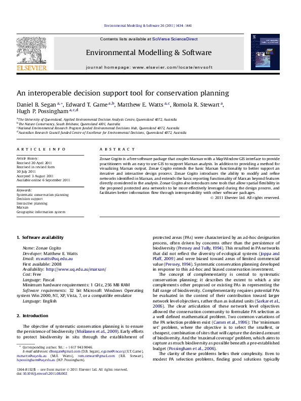 (PDF) An interoperable decision support tool for conservation planning