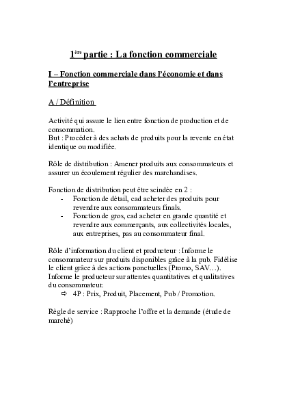 fonction commerciale d'une entreprise
