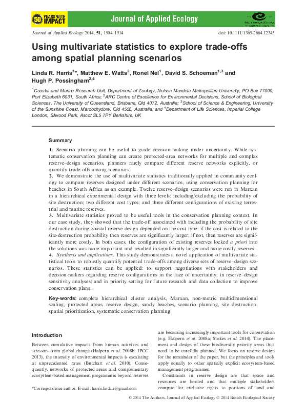 (PDF) Using multivariate statistics to explore trade-offs among spatial planning scenarios