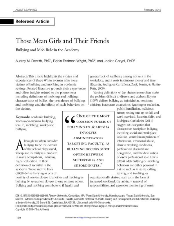 (PDF) Those “Mean Girls and their Friends”: Bullies and Mob Rule in the ...