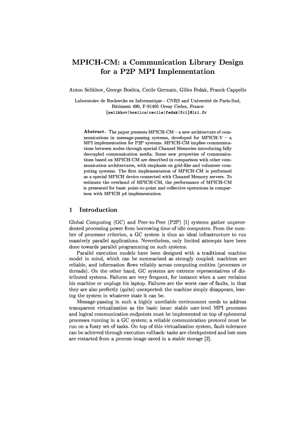 (PDF) MPICH-CM: A Communication Library Design for a P2P MPI Implementation