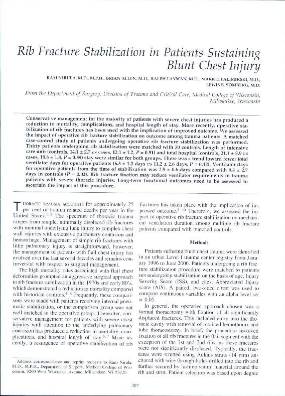 (PDF) Rib fracture stabilization in patients sustaining blunt chest injury