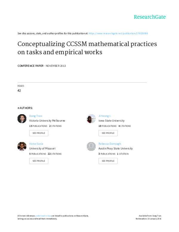 (PDF) Conceptualizing CCSSM mathematical practices on tasks and ...