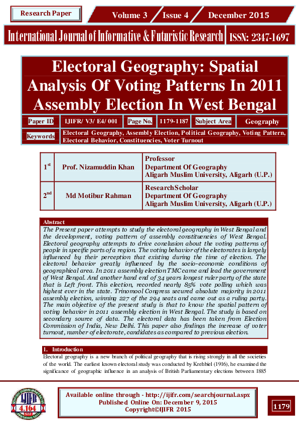 (PDF) Electoral Geography: Spatial Analysis Of Voting Patterns In 2011 ...