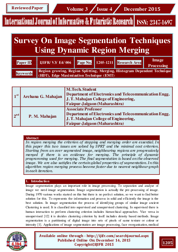Pdf Survey On Image Segmentation Techniques Using Dynamic Region