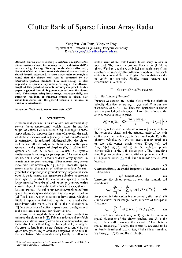 Pdf Clutter Rank Of Sparse Linear Array Radar 8121