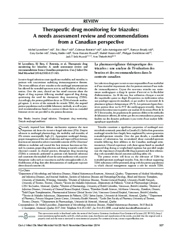 (PDF) Therapeutic drug monitoring for triazoles: A needs assessment ...