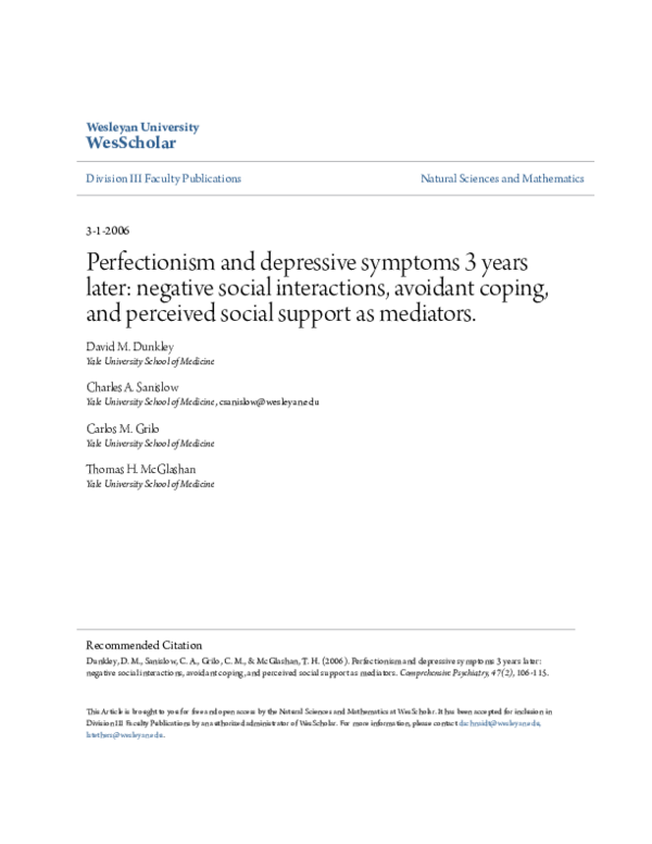 (PDF) Perfectionism and depressive symptoms 3 years later: negative ...