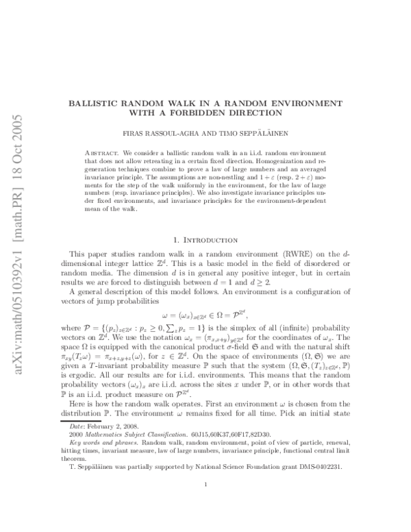 (PDF) Ballistic random walk in a random environment with a forbidden direction