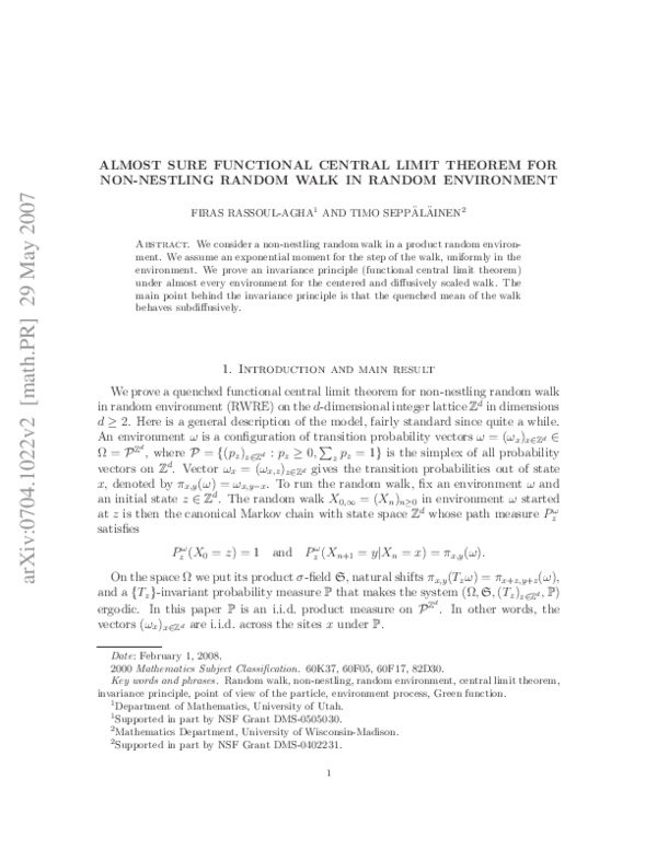 (PDF) Almost sure functional central limit theorem for ballistic random walk in random environment