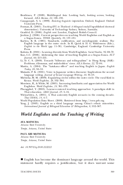 (PDF) World Englishes and the Teaching of Writing