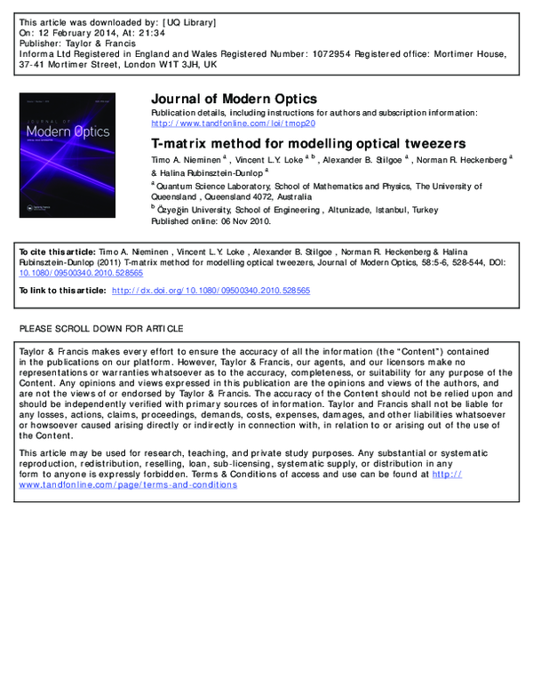 (PDF) T-matrix method for modelling optical tweezers