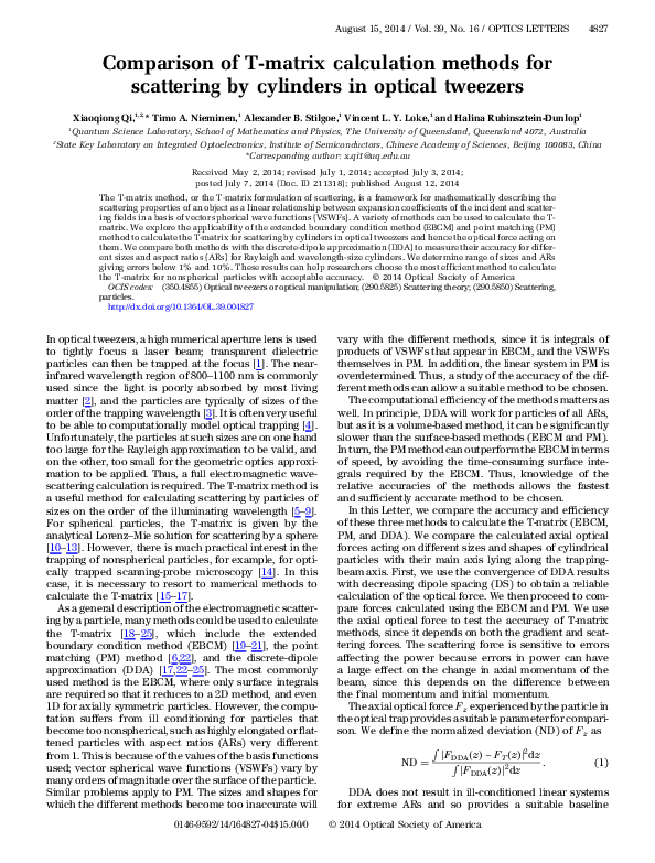 (PDF) Comparison of T-matrix calculation methods for scattering by ...