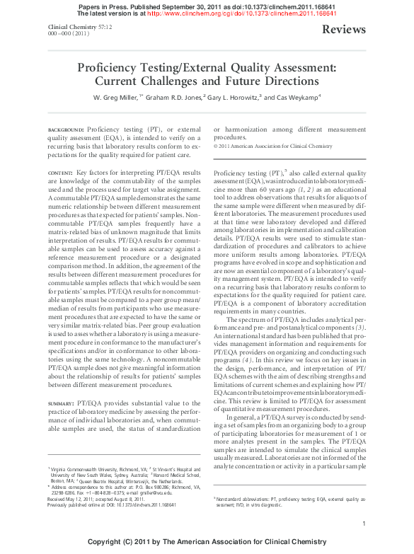 (PDF) Proficiency Testing/External Quality Assessment: Current ...