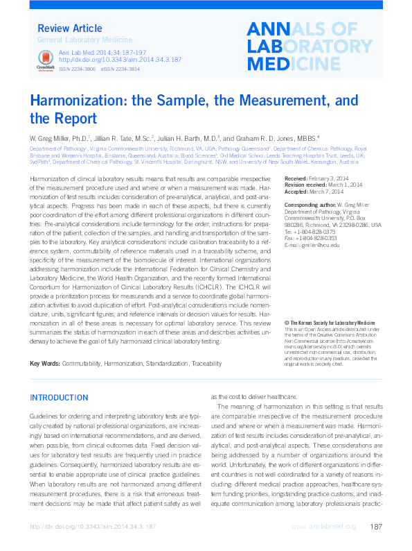 (PDF) Harmonization: the Sample, the Measurement, and the Report