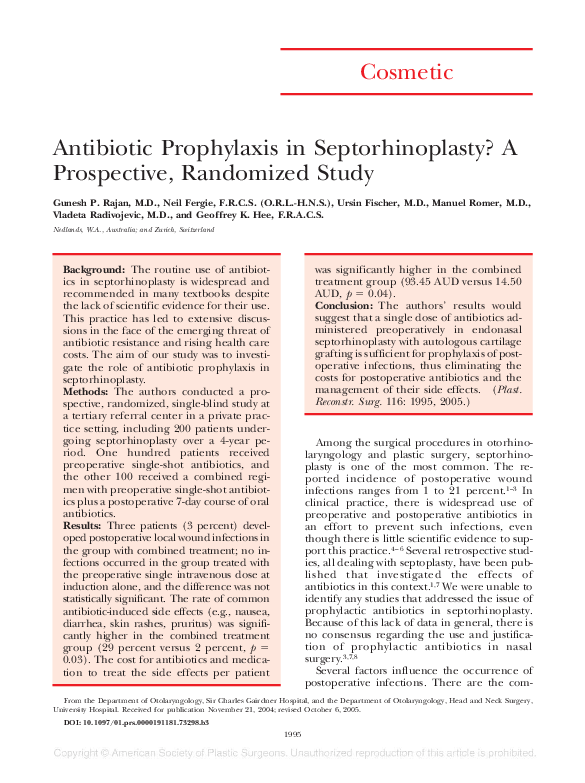 (PDF) Antibiotic prophylaxis in septorhinoplasty? A prospective ...