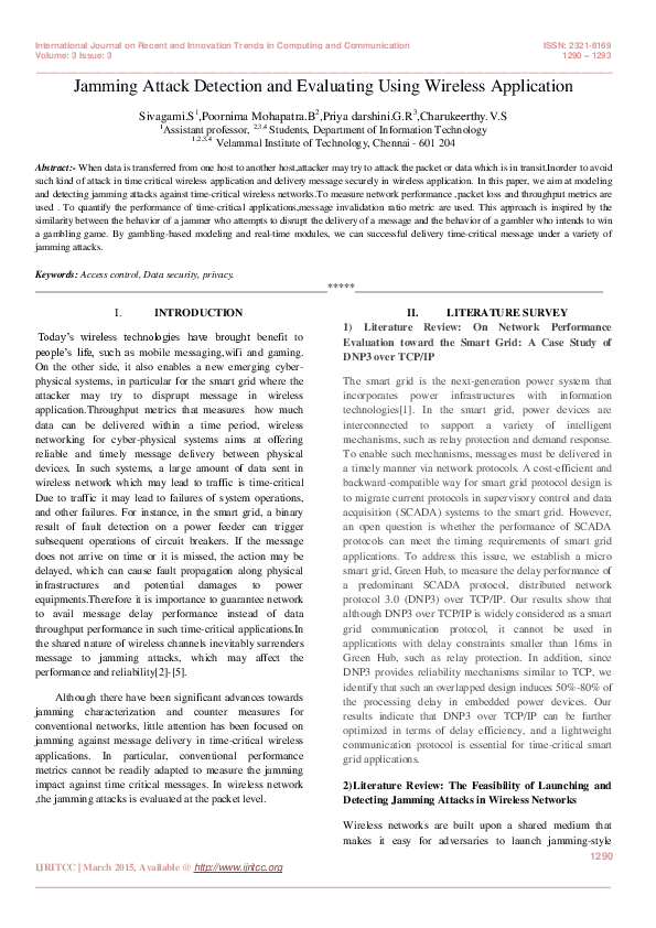Pdf Jamming Attack Detection And Evaluating Using Wireless Application