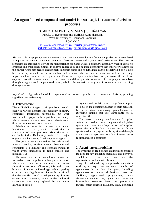 (PDF) An agent-based computational model for strategic investment decision processes