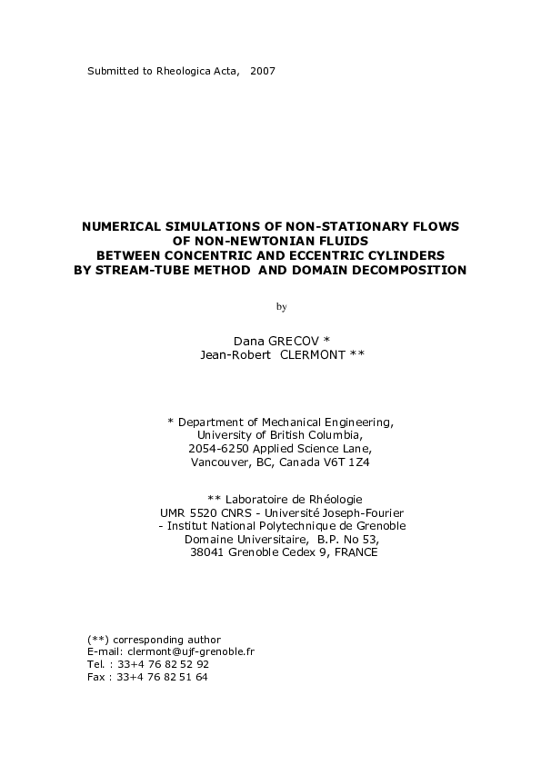 (PDF) Numerical simulations of non-stationary flows of non-Newtonian fluids between concentric ...