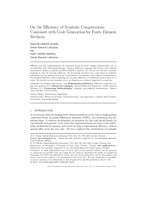 Pdf On The Efficiency Of Symbolic Computations Combined With Code