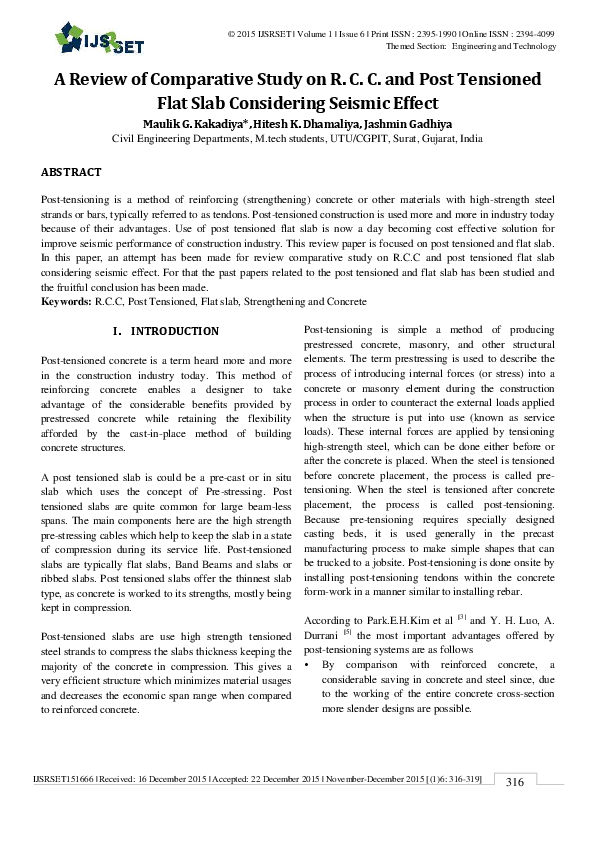 (PDF) A Review of Comparative Study on R.C.C and Post Tensioned Flat Slab Considering Seismic Effect