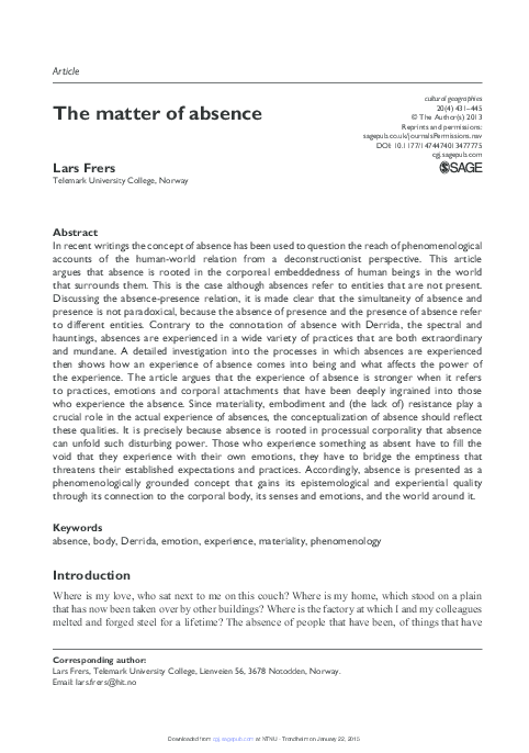 (PDF) The matter of absence