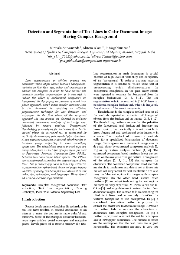 Doc Detection And Segmentation Of Text Lines In Color Document Images