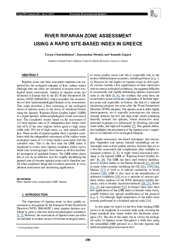 (PDF) River riparian zone assessment using a rapid site-based index in Greece